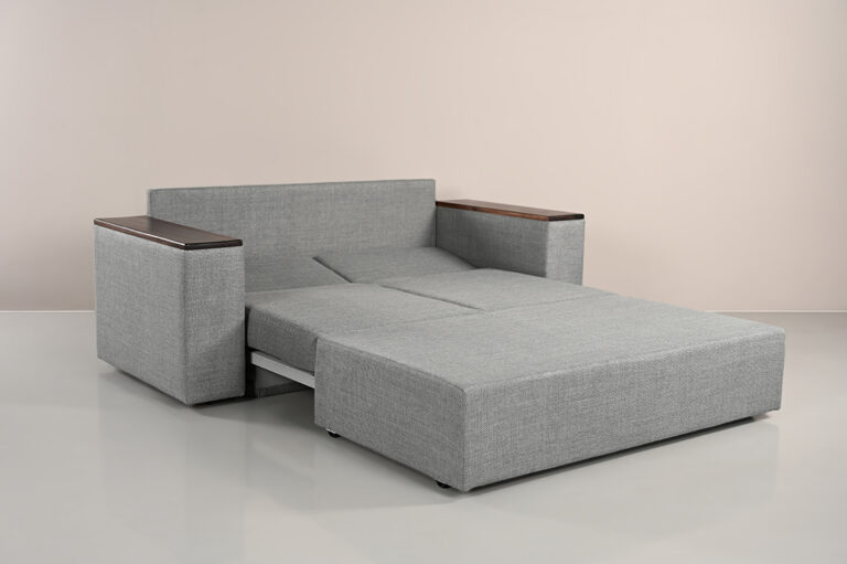 Moxi Double Sleeper Couch - Wooden Armrests (Grounded Slate Grey) | The ...