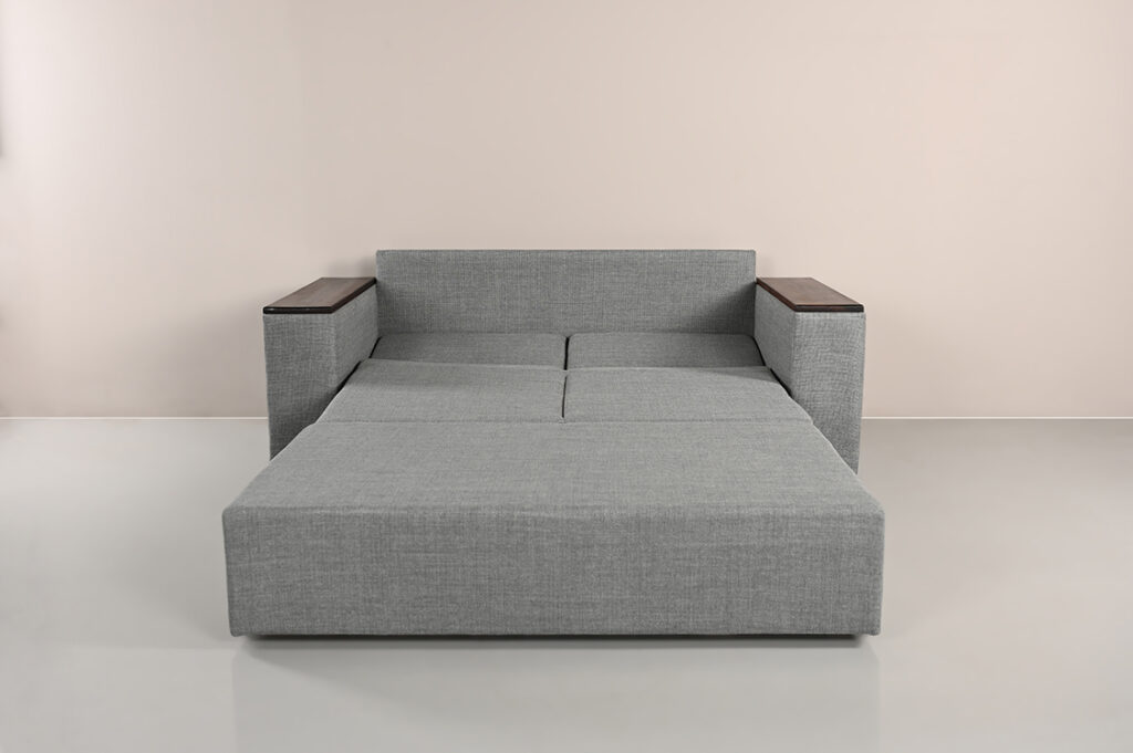 Moxi Double Sleeper Couch - Wooden Armrests (Grounded Slate Grey) | The ...